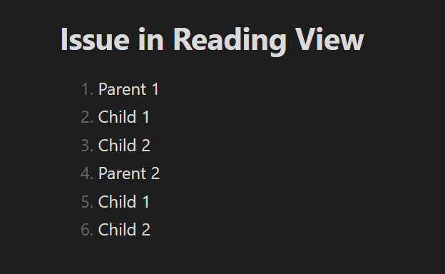 Incorrect indentation of 2-spaced sub list items in Reading View - Help ... Incorrect indentation of 2-spaced sub list items in Reading View - Help ...