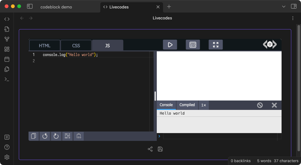 Beta Plugin: Livecodes REPL playground - Share & showcase - Obsidian Forum Beta Plugin: Livecodes REPL playground - Share & showcase - Obsidian Forum